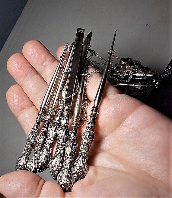 SALE Sterling CAMEO 1920 Chatelaine Sewing Tool Cheru… - Gem