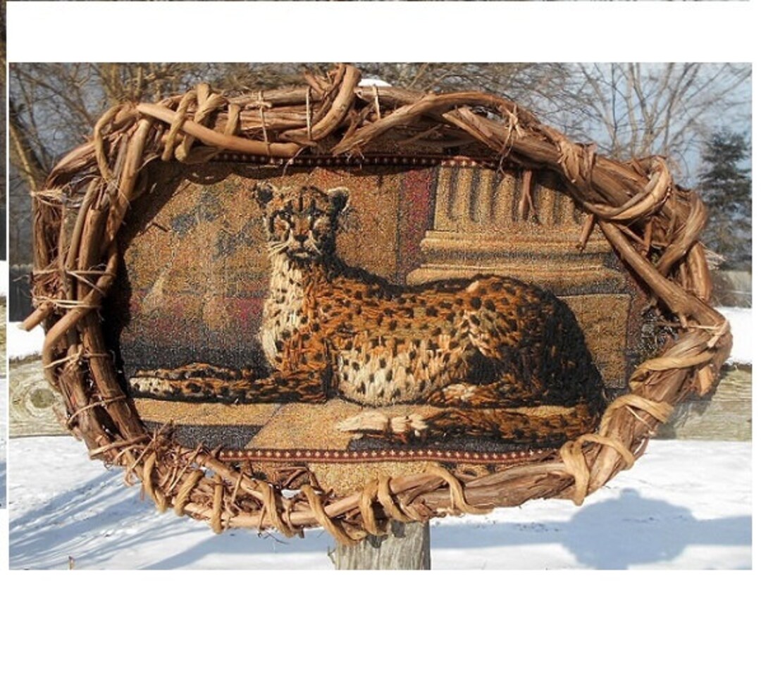 SALE Crewel Embroidered Cheetah Tapestry Framed by Large 35 - Etsy UK