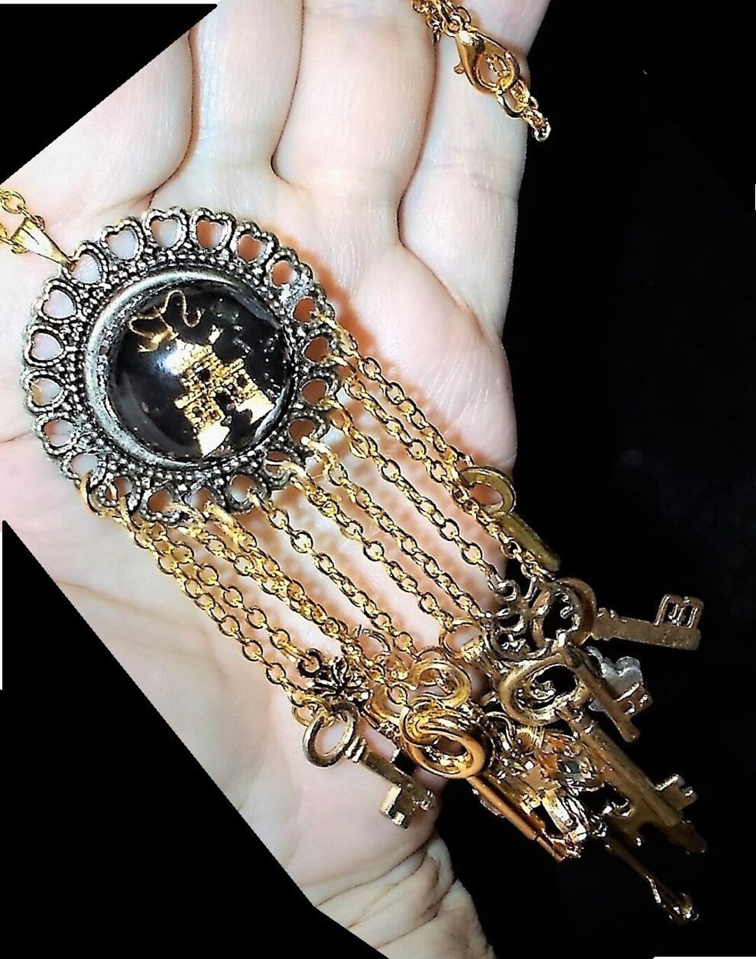 Vintage Keys to the Castle CHATELAINE 10 Brassskeleton Keys Brooch ...