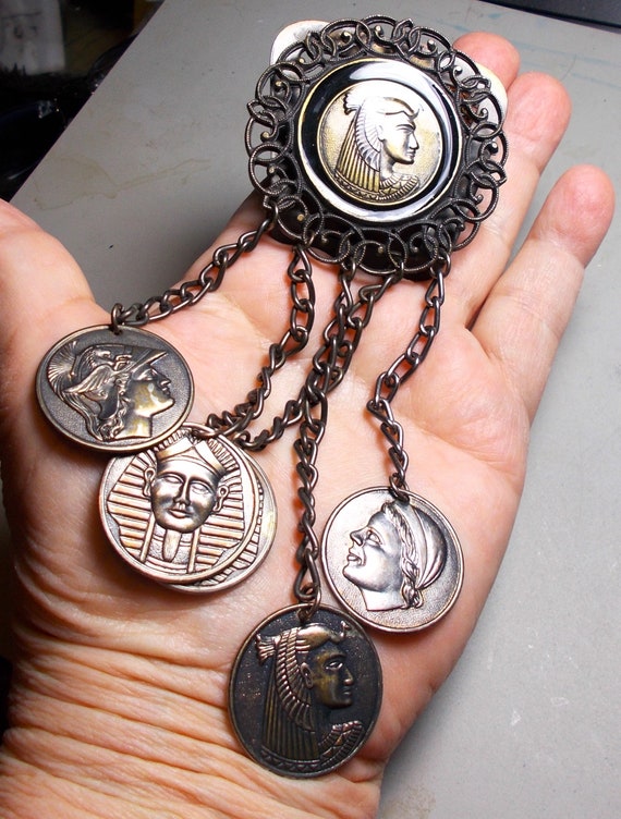 Vintage Large Cleopatra, 5 Goddesses NECKLACE Pharaoh… - Gem