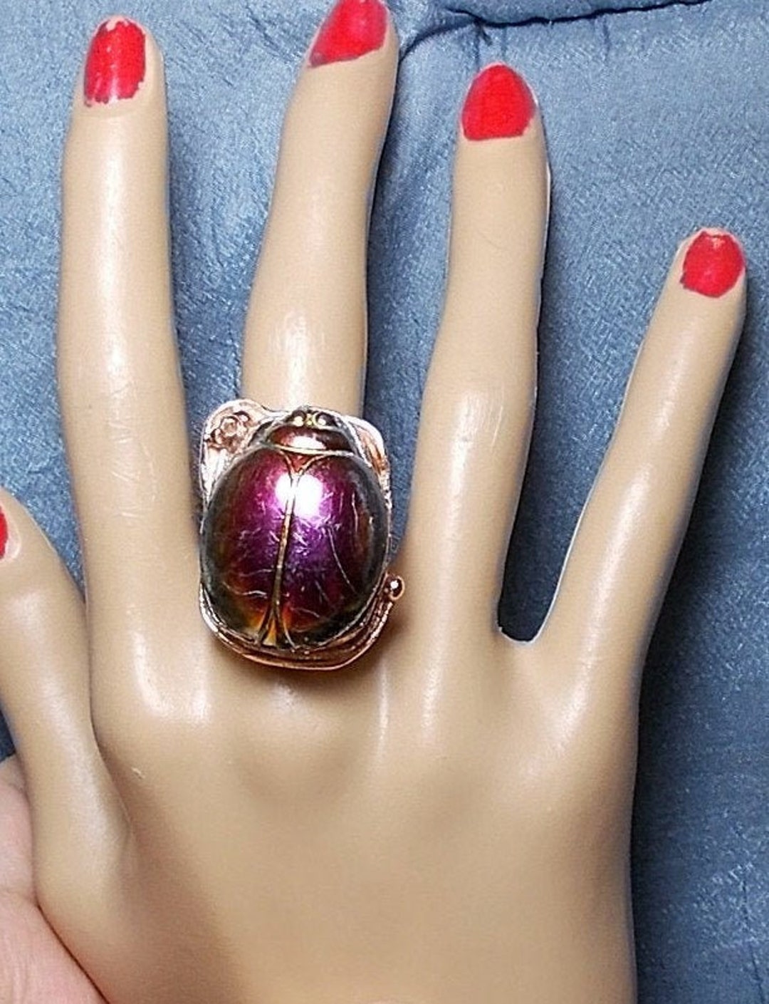 1 Vintage Scarab Bug RING Marea Czech Glass Ring Iridescent Colors Gold ...
