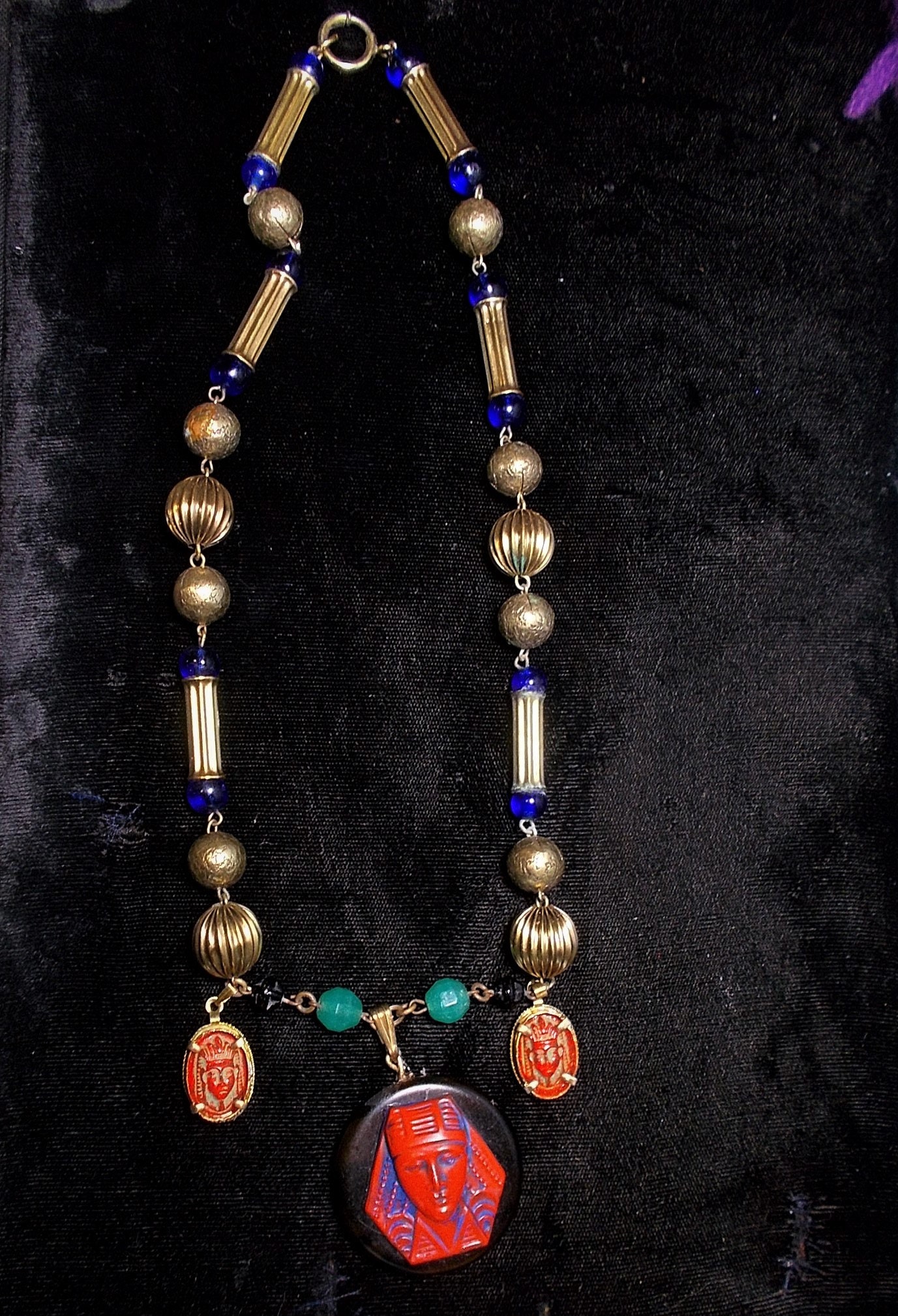 Vintage Orange Pharaoh Necklace Large Celluloid Tortoise Orange Purple ...