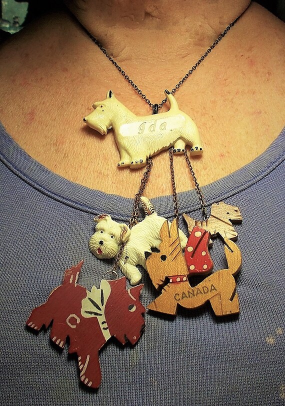 SALE 1940 Bakelite, Wood, Celluloid 5 Scottie Chatela… - Gem