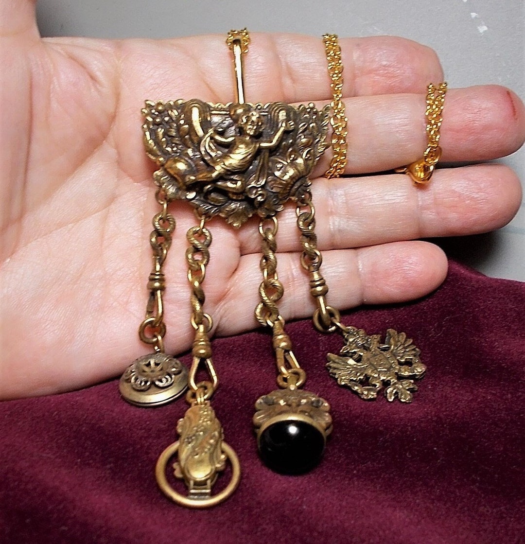 SALE Cherub Antique LEO GLASS Brass Chatelaine Cherubs Dancing, 4 ...