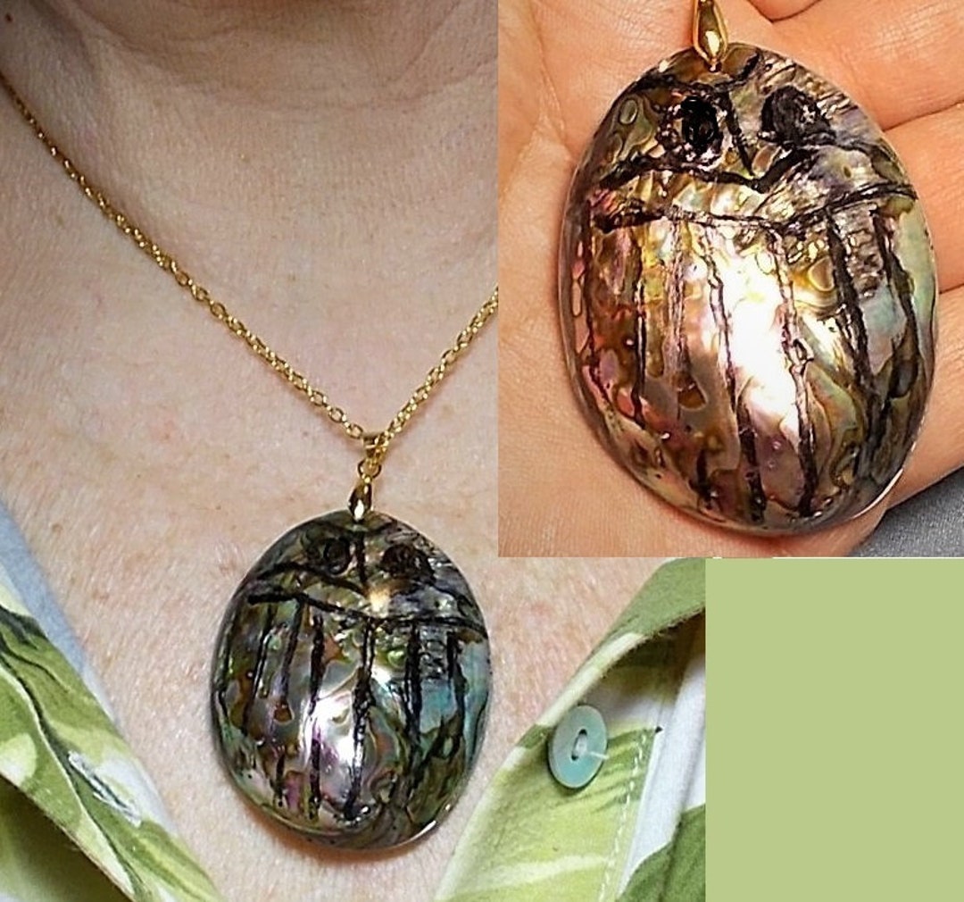 SALE Large 2" Abalone Scarab, Egyptian Revival " 18" Shiny Gold Tone ...