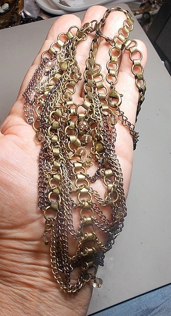 1980 Metal Swag Bookmark Crystal Necklace .Festoon of… - Gem