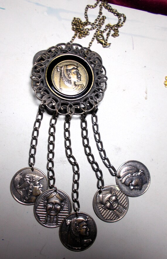 Vintage Large Cleopatra, 5 Goddesses NECKLACE Pharaoh… - Gem