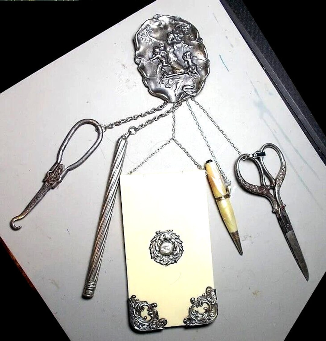 Victorian Tool Chatelaine Antique Sterling Large 1920 Mother & Cherubs ...