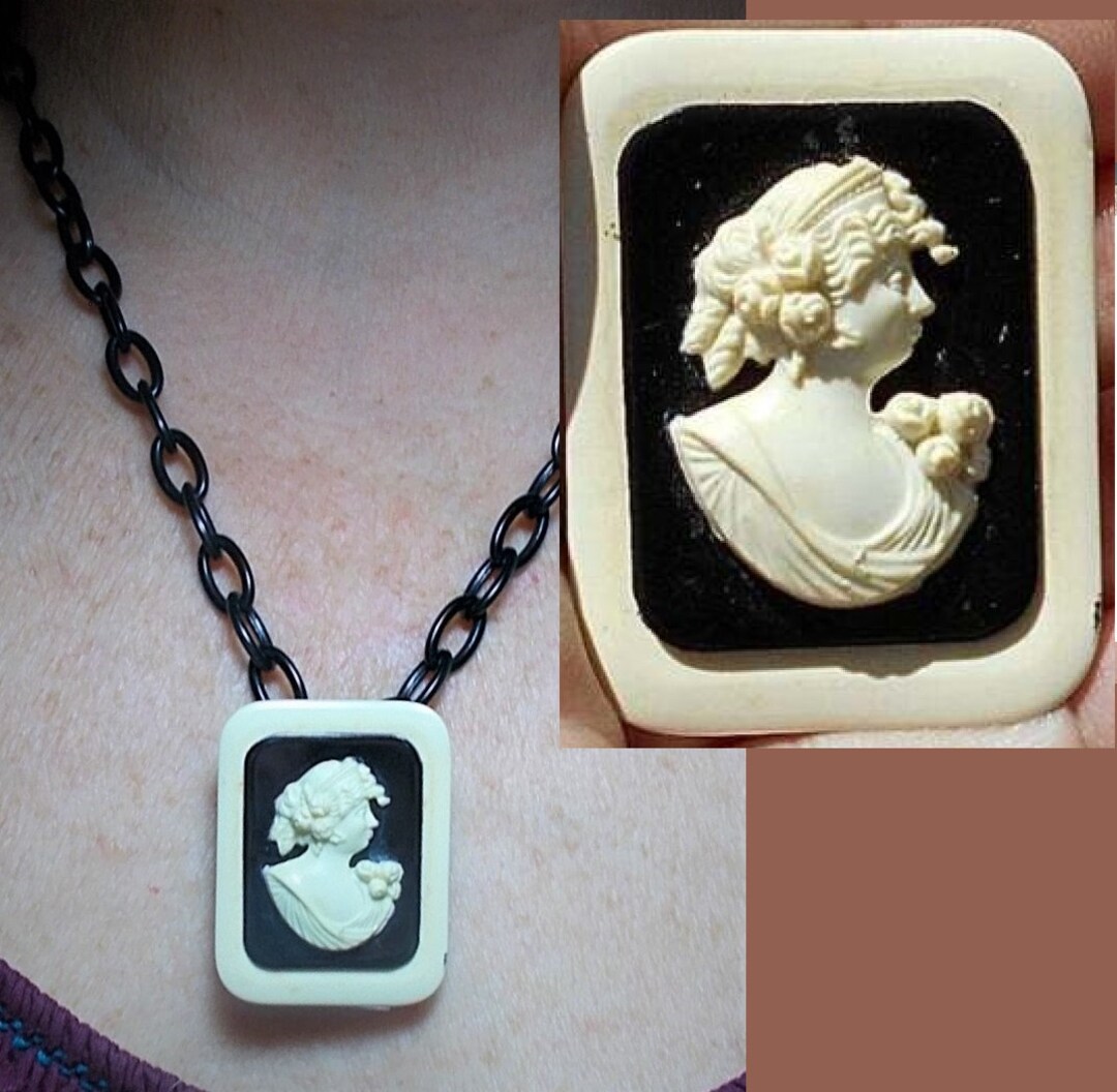 1930s Bakelite & Celluloid Black White Cameo W/ Character Diadem, Roses ...