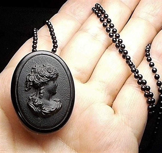 Victorian Vulcanite and Metal Bar Pin - Gem