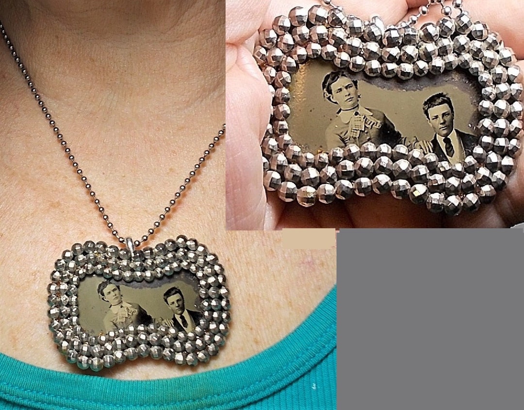 1900 Tintype Victorian Photo in 1900 Cut Steel Buckle Brooch Necklace ...