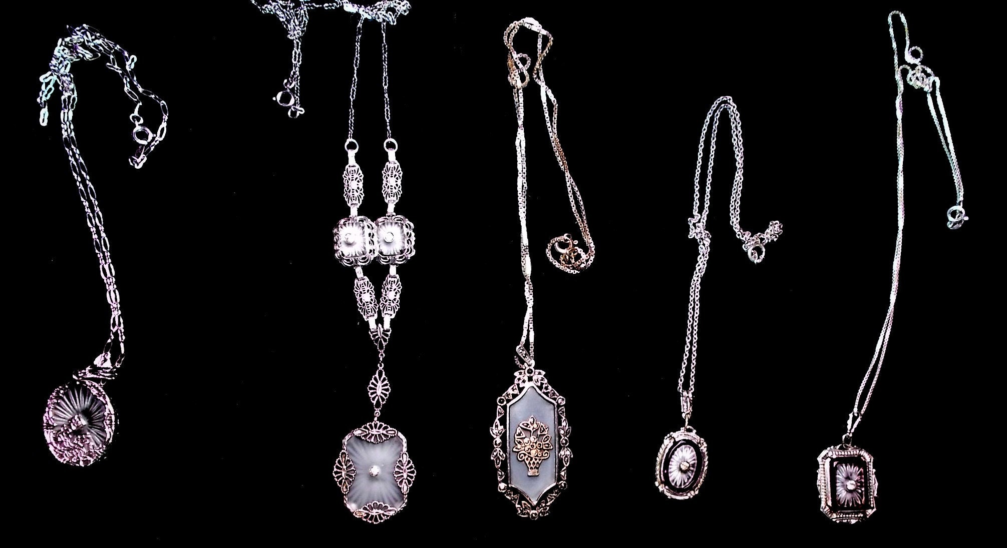 Art Deco Vintage Camphor Glass Lavalier,marked Sterling 3 Places ...