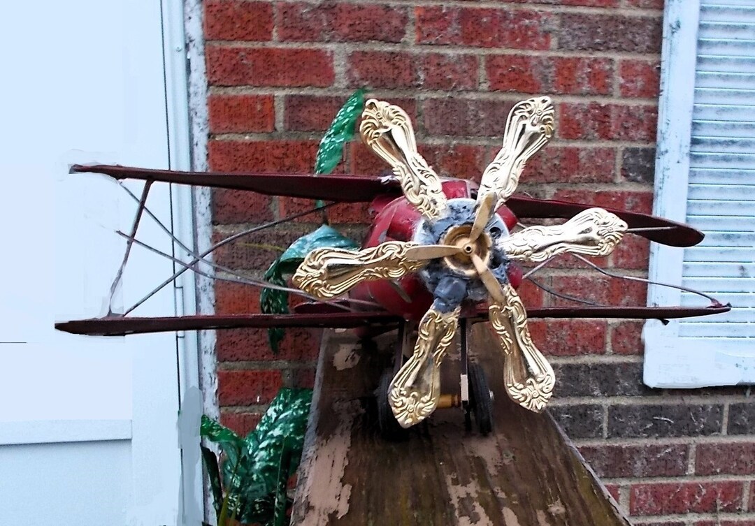 15" Metal Biplane W/ Homemade Repairs by Many Heros, Welded, Glued ...