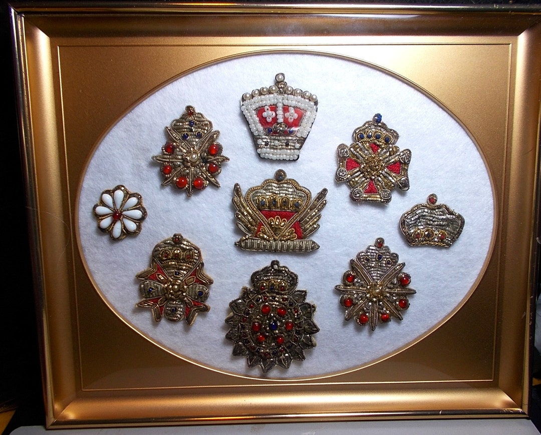 Antique Goldwork Embroidery of Regal Emblems in 9" X 11" Gold Tone ...