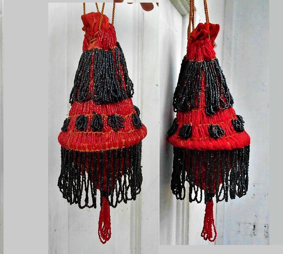SALE 1 Antique Beaded Red Black Flapper Purse, Hoop Purse, 1000s of ...
