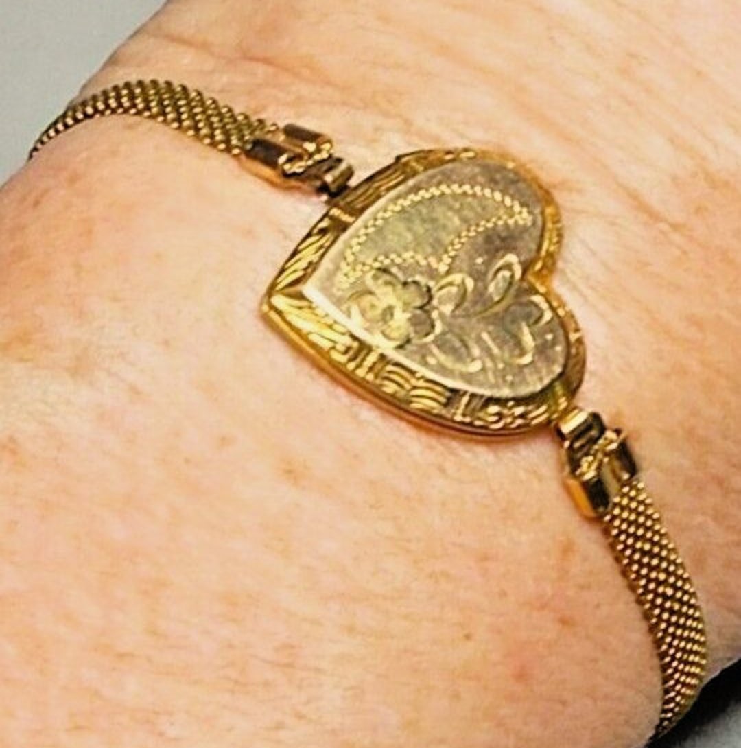 Victorian Gold Fill Heart LOCKET Bracelet Marked, ROMANTIC W/ Roses ...