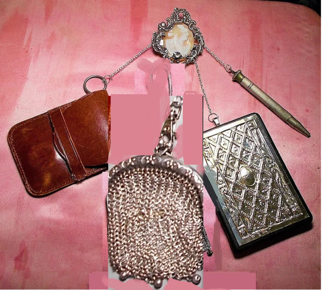 LARGE Victorian Pastime Letter Writing Antique Sterling CHATELAINE ...