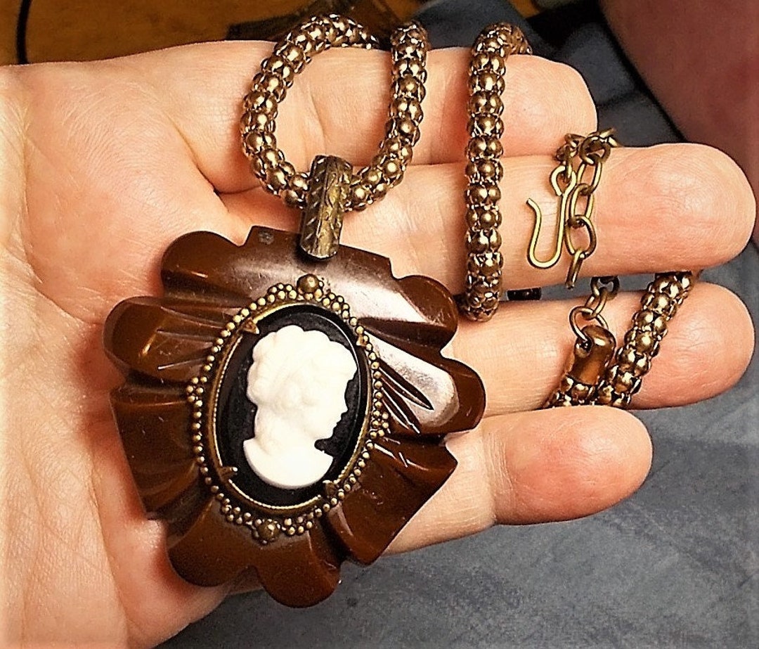 SALE 1900 Large Bakelite Buckle Cloak Button Deeply Carved W/ Black ...
