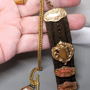 A Victorian Woven Mourning Hair Watch Fob Gold Fill Accents 3 1/2 Five ...