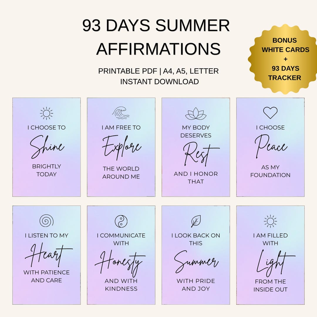 93 Summer Printable Affirmation Cards PDF | Daily Positive Affirmations ...
