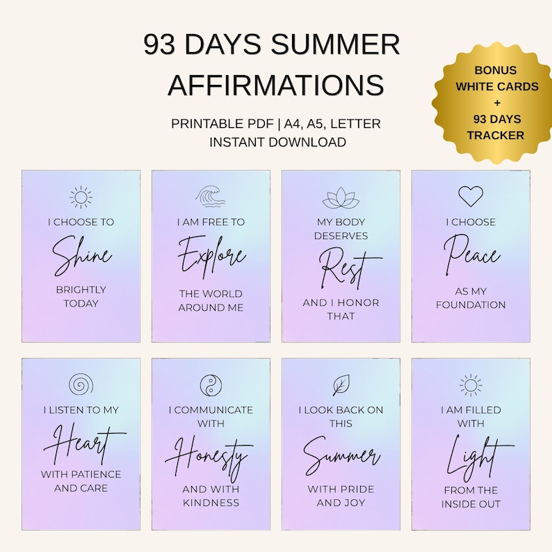 93 Summer Printable Affirmation Cards PDF | Daily Positive Affirmations ...