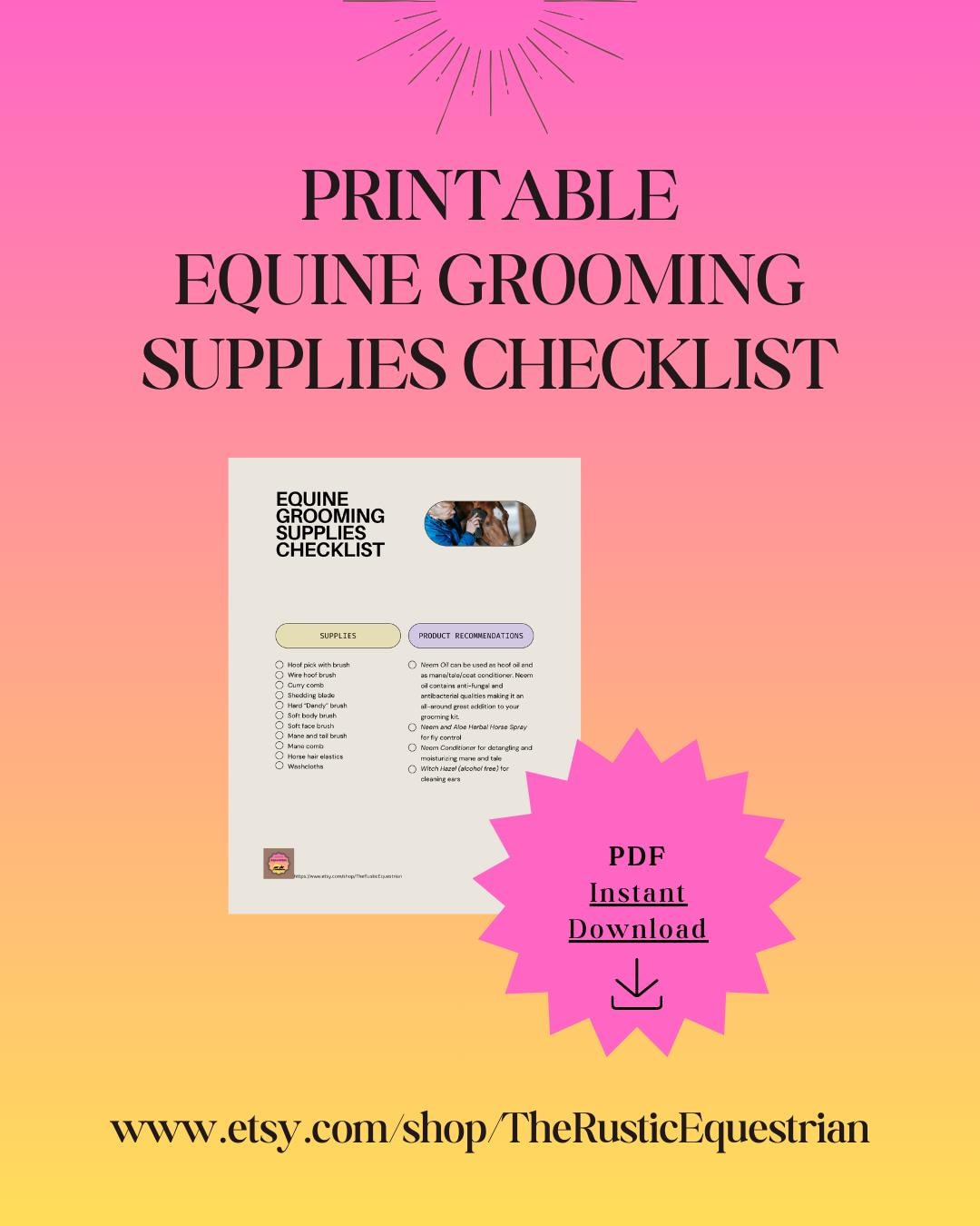 Equine Grooming Supplies Checklist Printable PDF - Etsy
