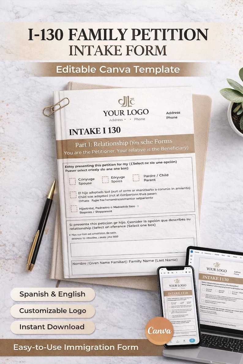 I-130 Family Petition Intake Form | Bilingual | Editable Canva Template ...