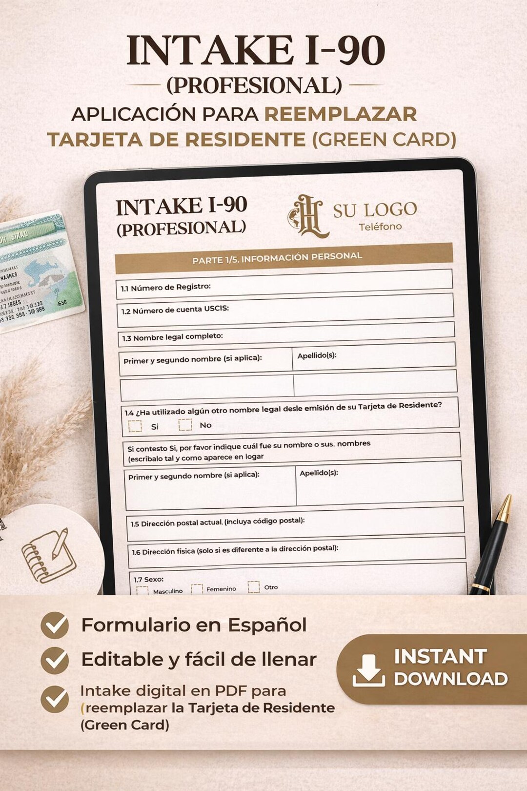 I-90 Intake Form Spanish | USCIS Green Card Replacement | Editable PDF ...