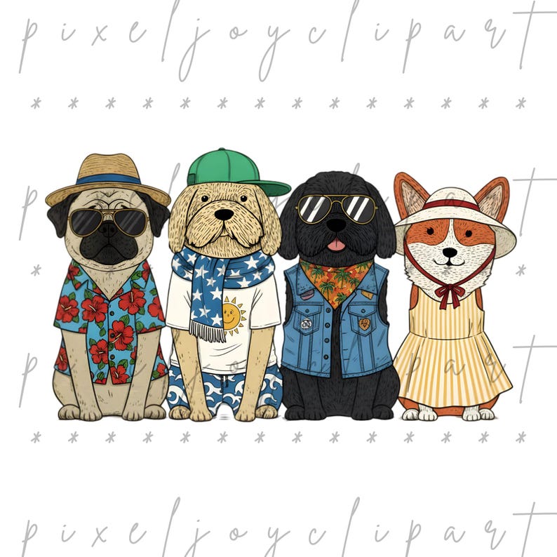Summer Dog Bundle Clipart, Pastel Beach Dogs PNG Set - Etsy