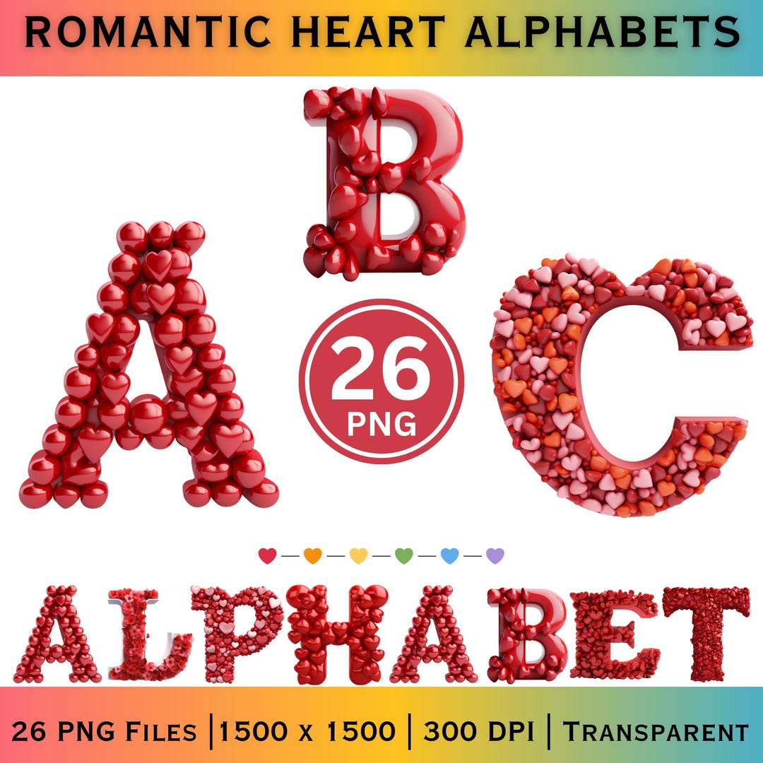 Heart Alphabet PNG A–Z Love Letter Set for Valentine Crafts - Etsy UK