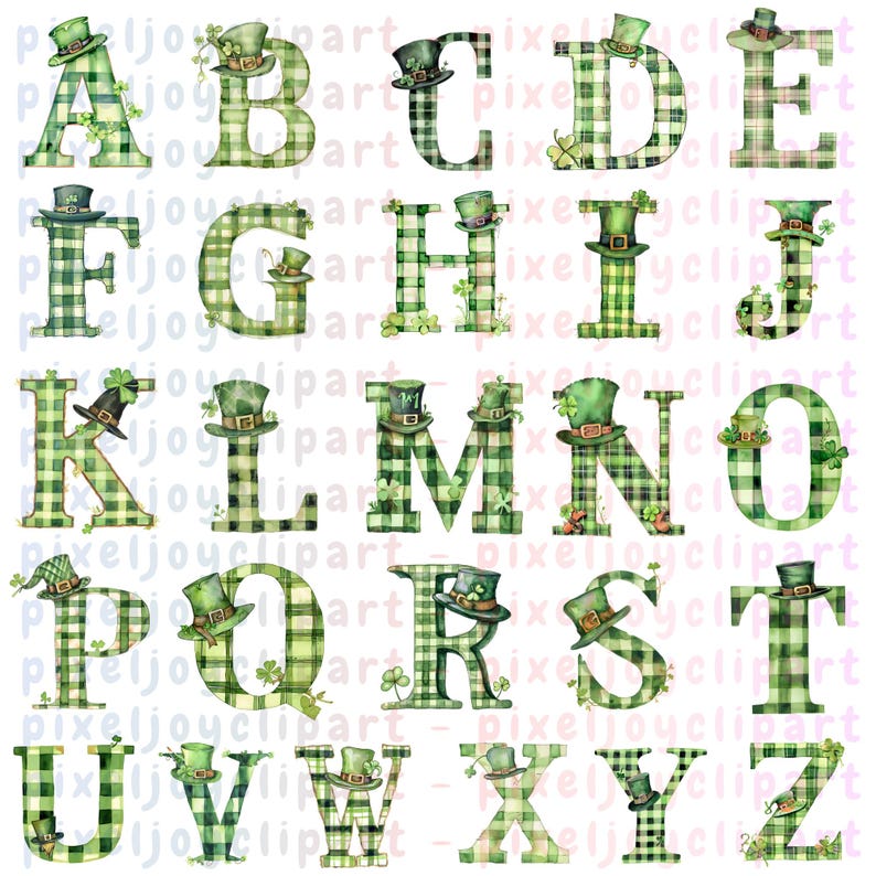 St Patrick Alphabet and Numbers PNG A to Z 0 to 9 Green Plaid - Etsy