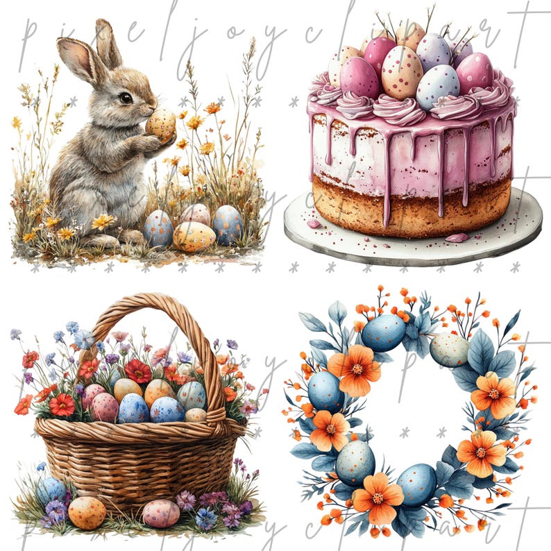 Retro Easter Bunny PNG, Vintage Easter Art Set, Pastel Clipart - Etsy UK
