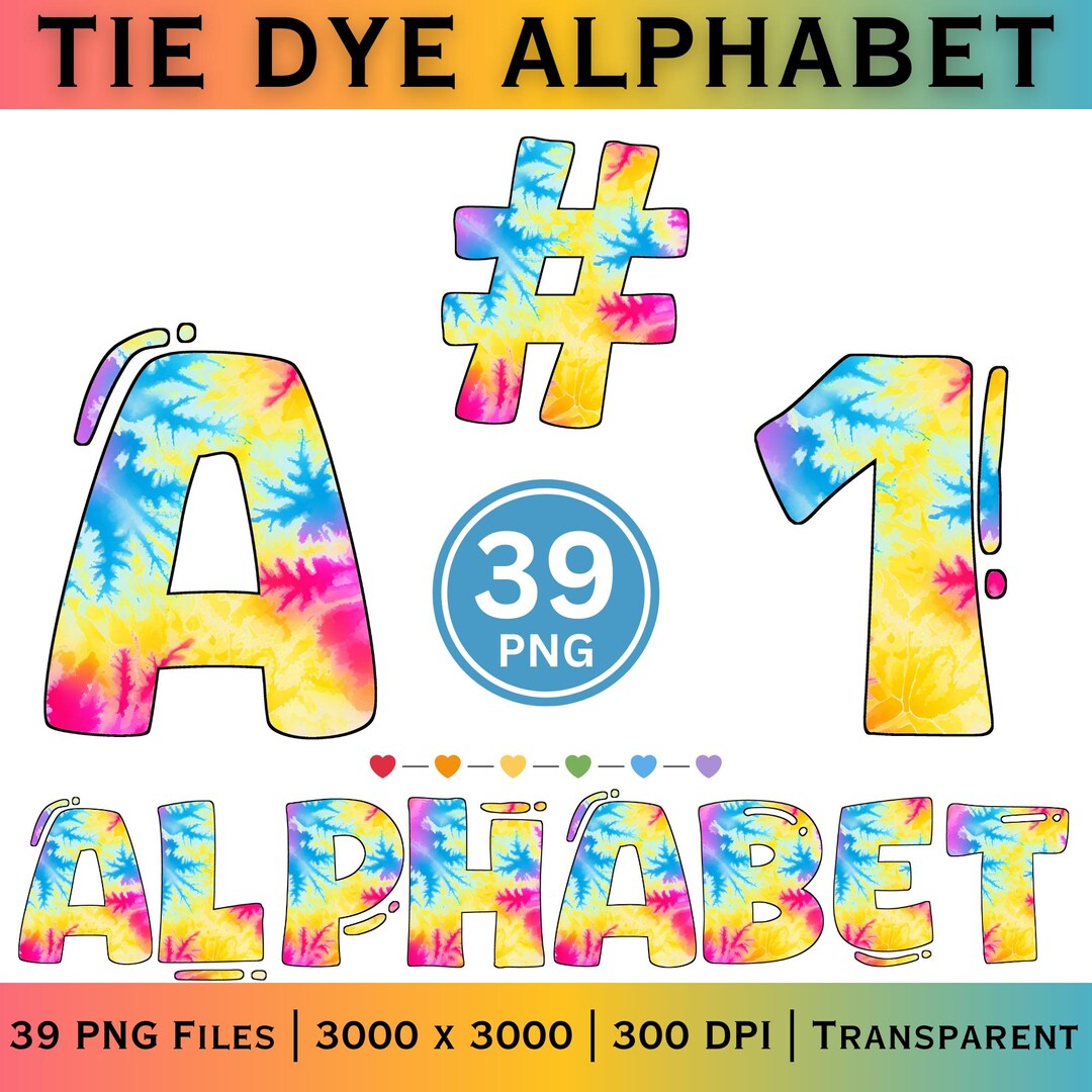 Tie Dye Alphabet PNG Rainbow Set, Colorful Letters, Printable Alphabet ...