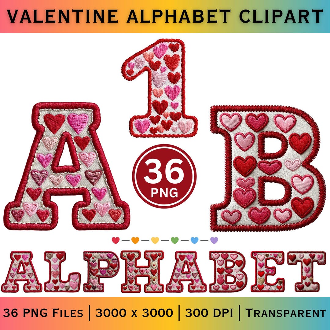Valentine Alphabet Clipart Bundle, Heart Alphabets Letters A–Z 0–9 ...