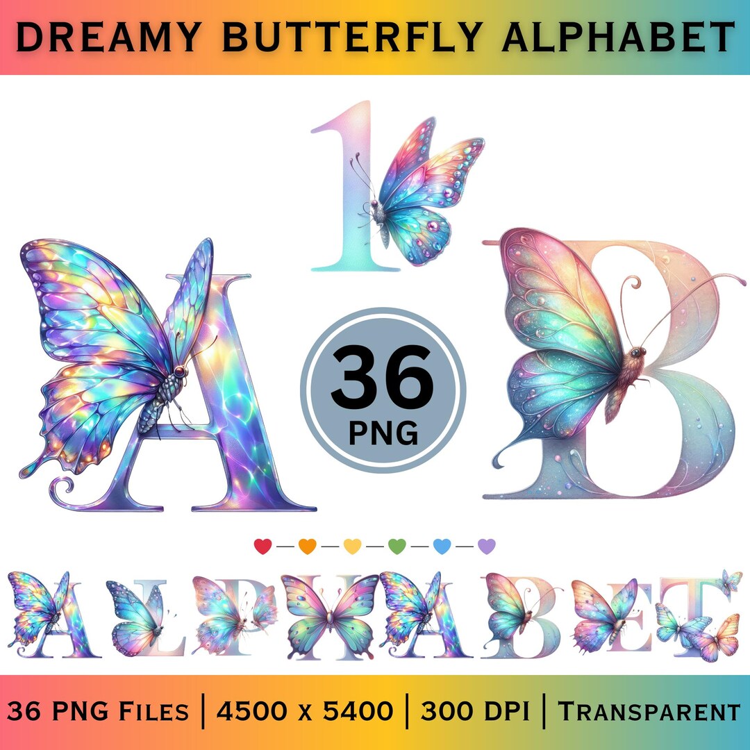 Butterfly Alphabet and Numbers PNG A to Z 0 to 9 | Letter Set | Kids ...