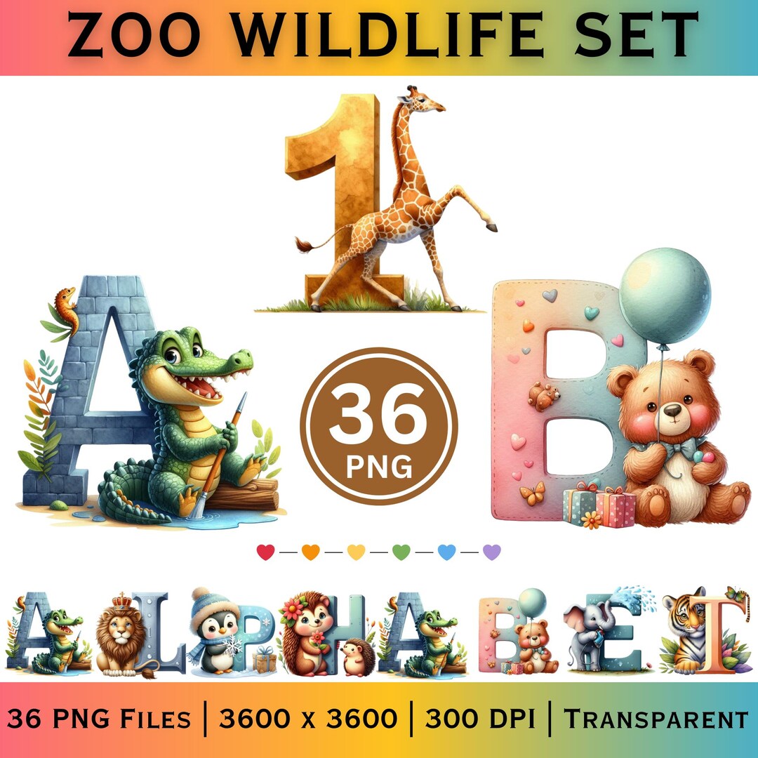 Animal Alphabet PNG A–Z | Zoo Wildlife Letters | Kids Learning Clipart ...