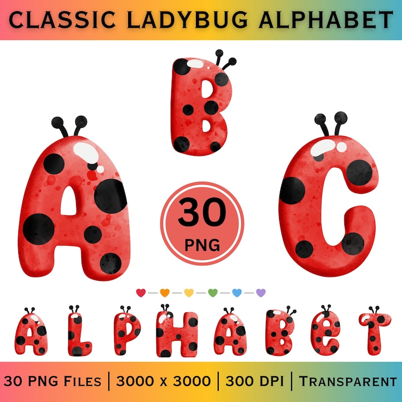 Ladybug Alphabet PNG A to Z Kids Printable Classic Red Insect Learning ...