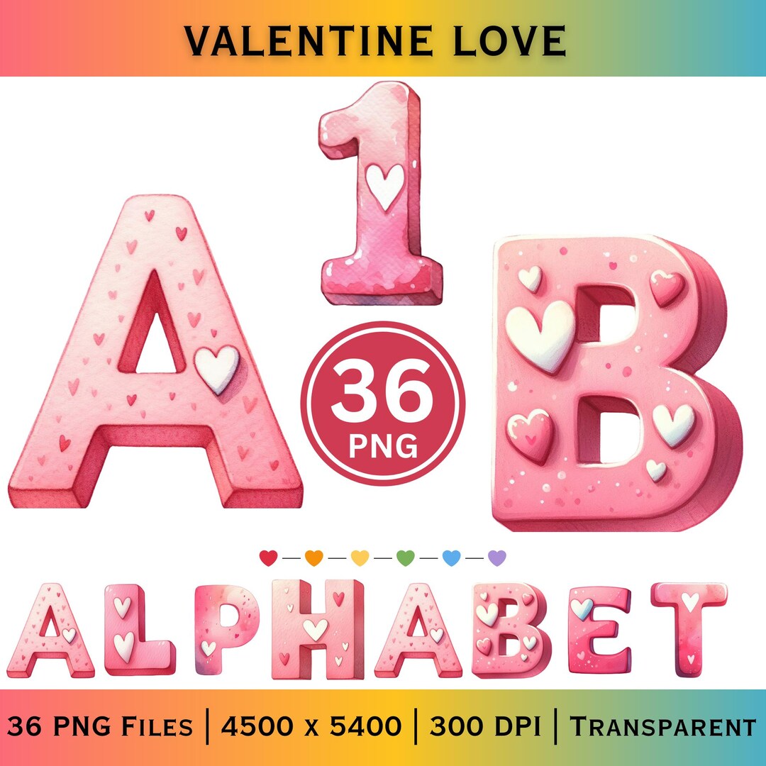 Valentine Heart Alphabet & Numbers PNG A–Z 0–9 Love Letter Set - Etsy