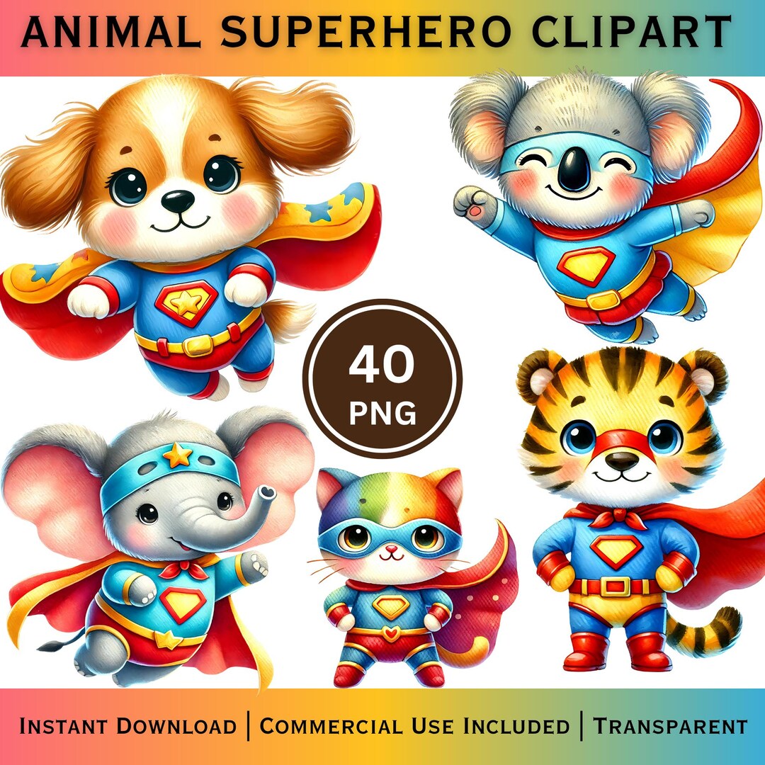 Animal Superhero Clipart Bundle PNG - Etsy
