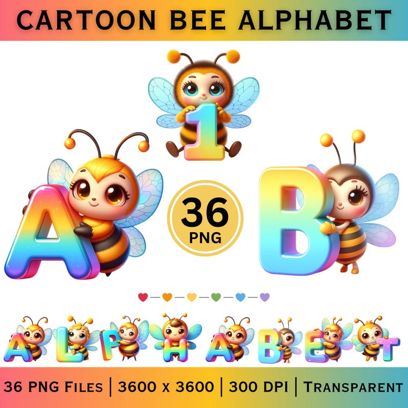 Bee Alphabet PNG | A-Z, 0-9 Clipart for Kids (digital Download) - Etsy
