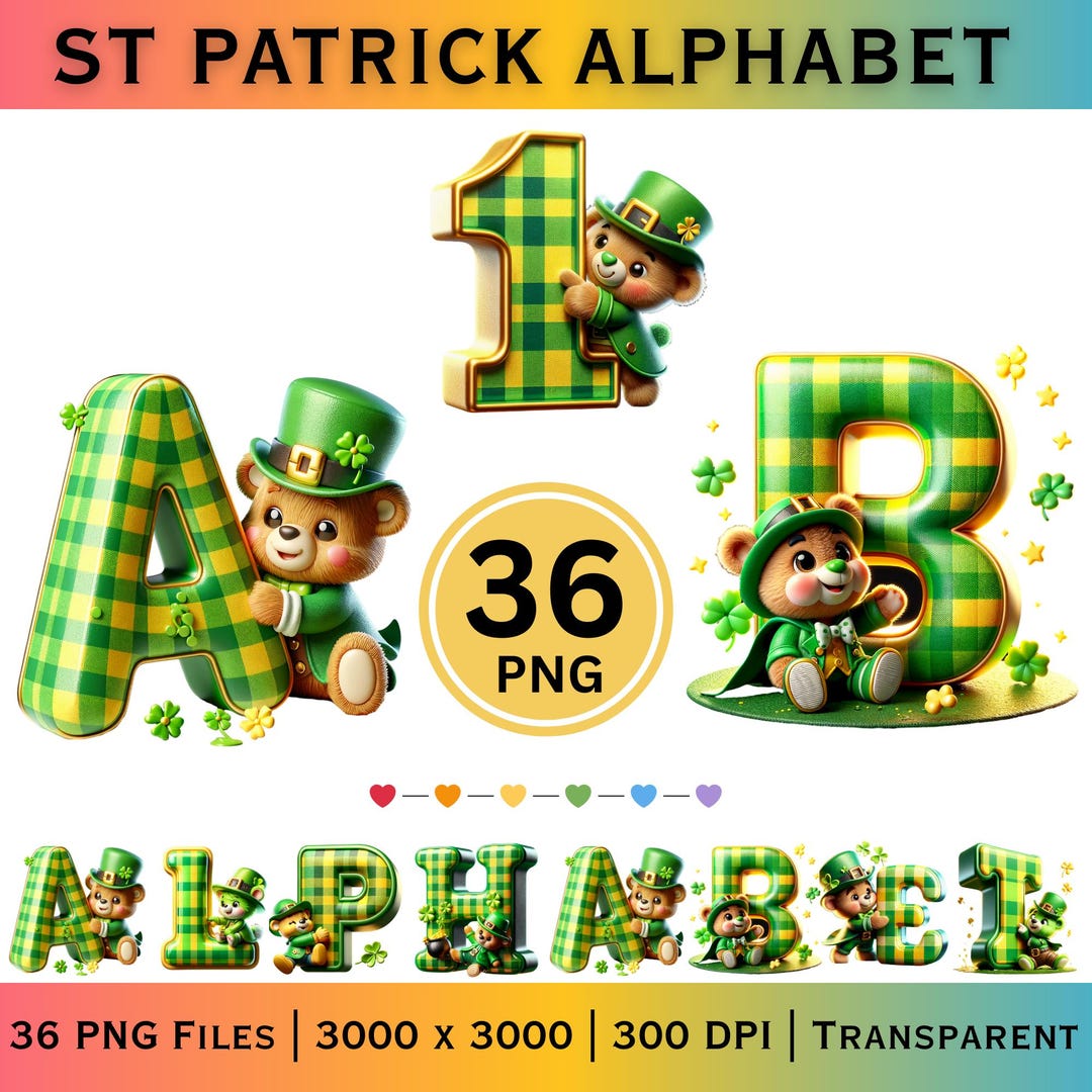 St Patrick Leprechaun Alphabet and Numbers PNG A to Z 0 to 9 - Etsy