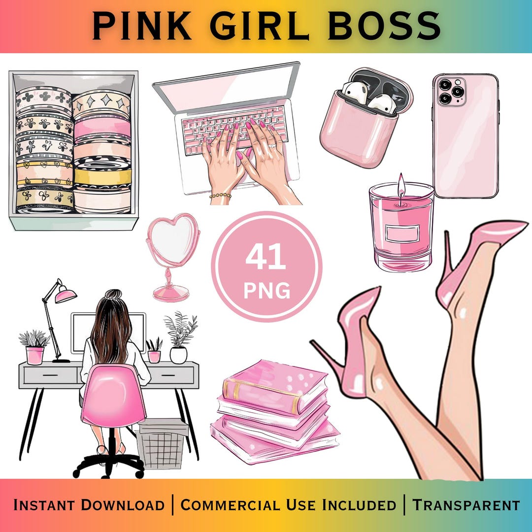Girl Boss Clipart PNG | Pink Boss Lady Office Accessories for Feminine ...