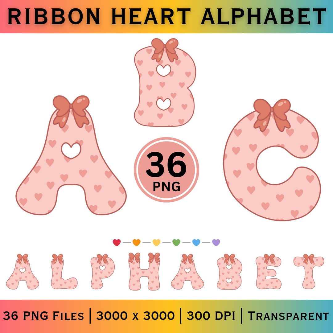 Valentine Alphabet PNG A–Z | Ribbon Retro Heart Alphabet Letters | Love ...