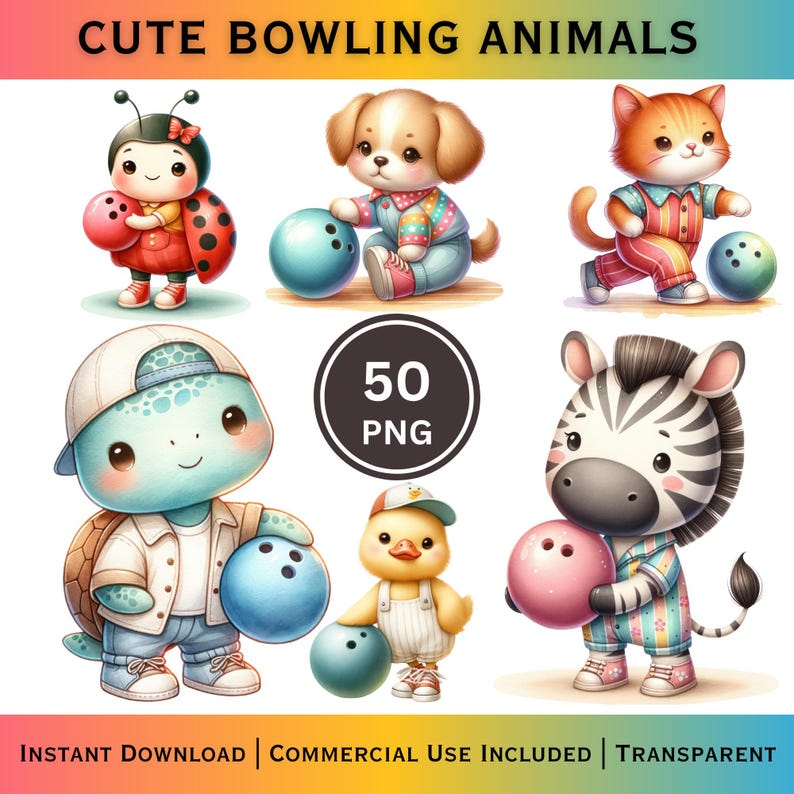 Animals Bowling Clipart, Kids Sports PNG, Sublimation Design (digital ...