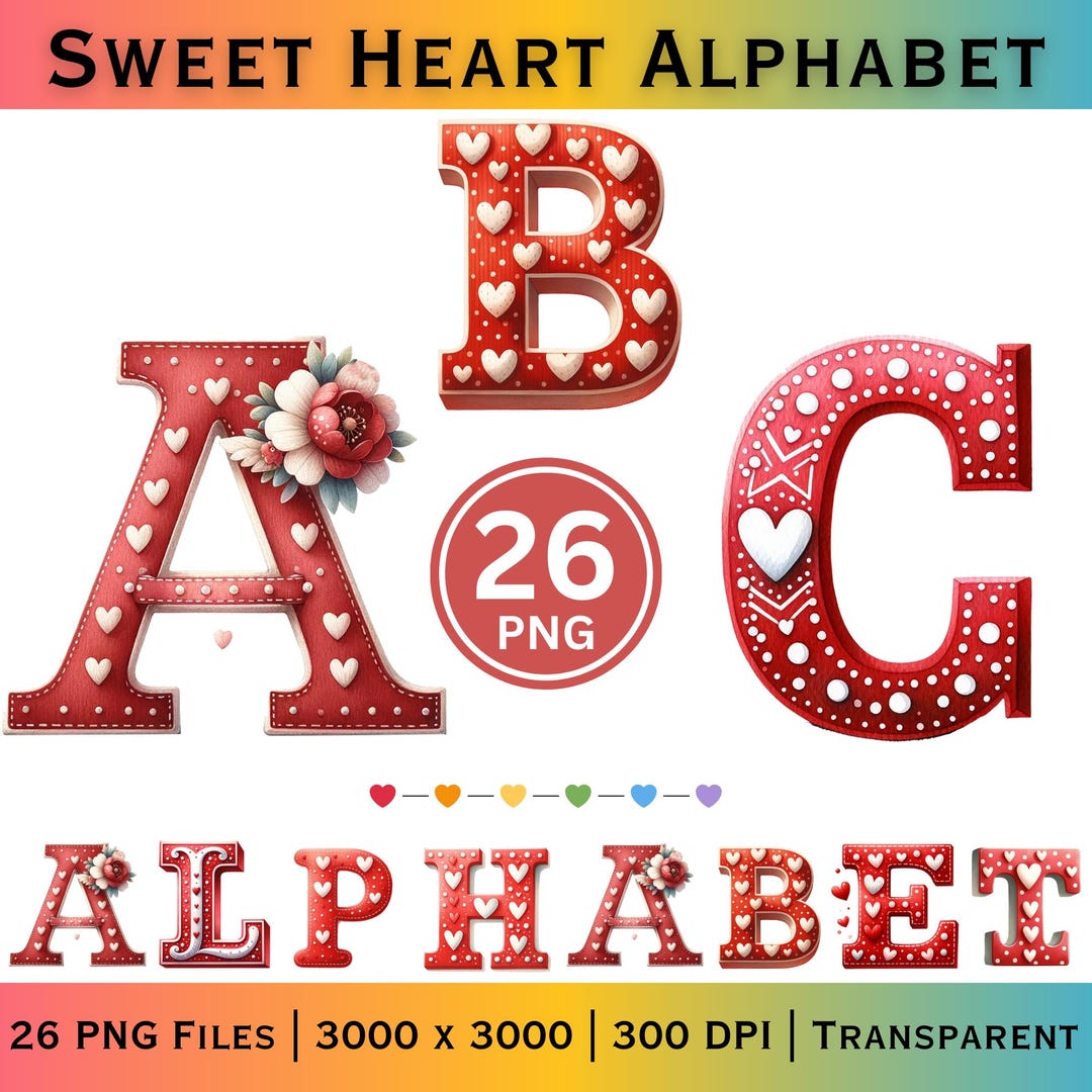 Heart Alphabet PNG A–Z Love Letter Set for Valentine Crafts - Etsy