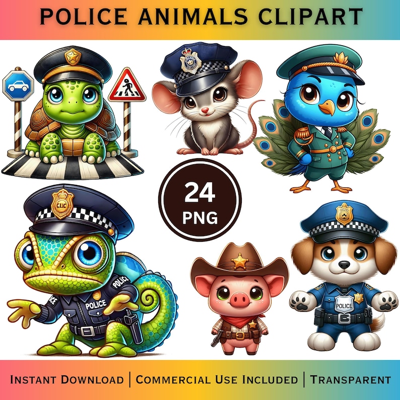 Police Animals Png Clipart, Cartoon Officer Animals, Kids Education Art ...