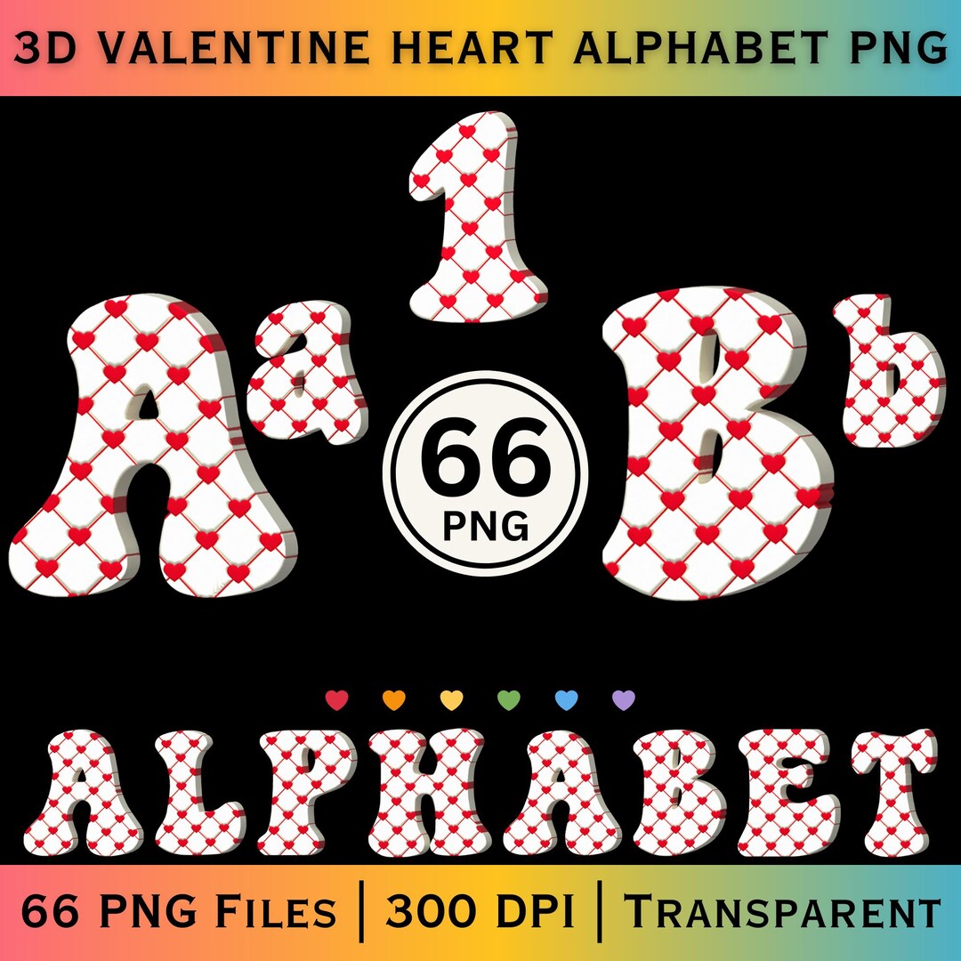 3D Heart Lattice Alphabet PNG | Valentine's Day Font (digital Download ...
