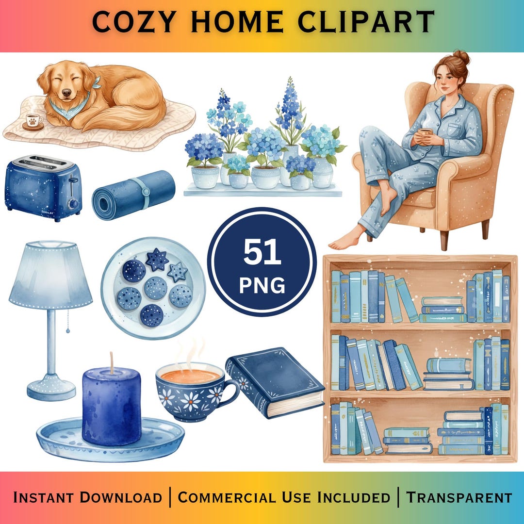 Cozy Home Clipart, Neutral Watercolor Elements, Scrapbooking PNG ...