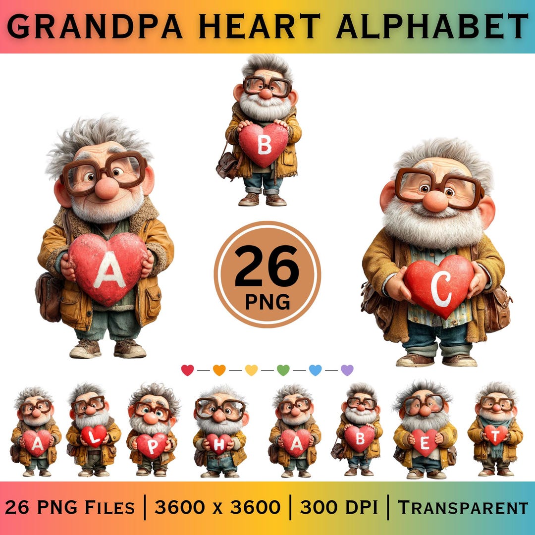 Grandpa Alphabet PNG | Love Grandpas Holding Heart Letters A–Z ...