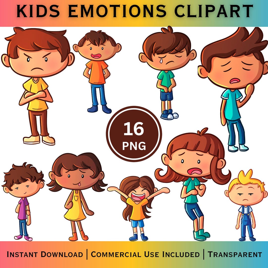 Kids Emotions Clipart PNG Set | Feelings Expressions Illustration Pack ...